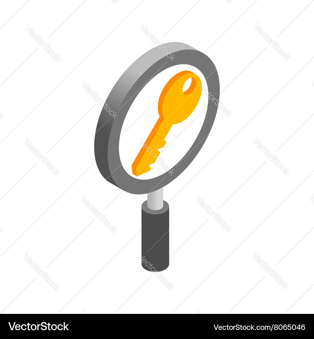 Magnifying glass with key icon isometric 3d style Vector Image