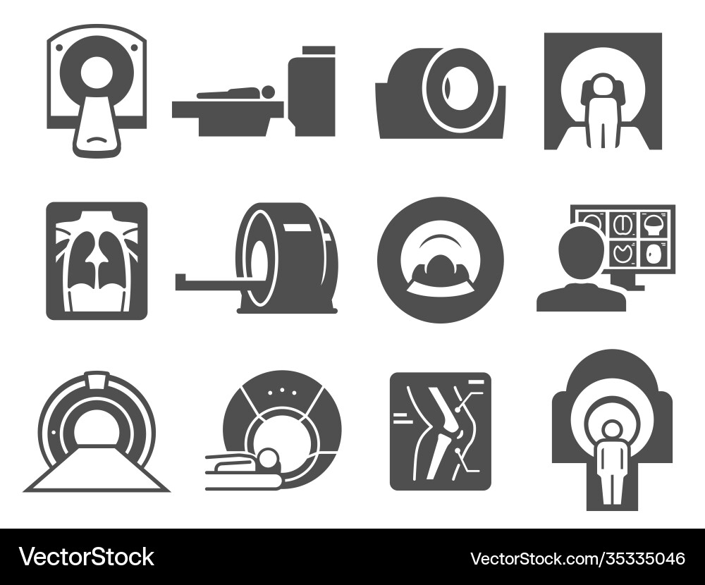 Mri medical machine practice black icon set Vector Image