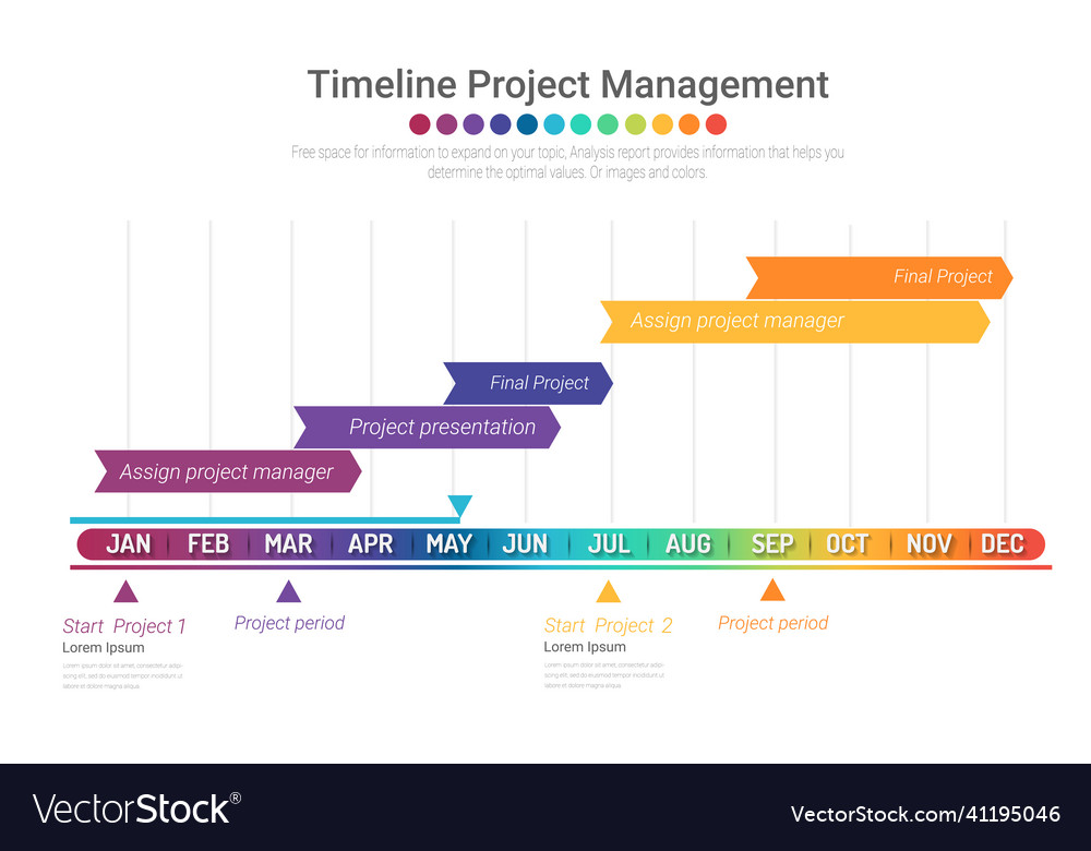 Project timeline graph for all months Royalty Free Vector