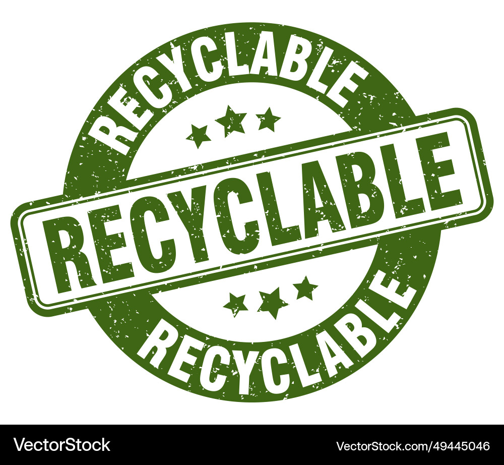 Recyclable stamp recyclable label round grunge Vector Image