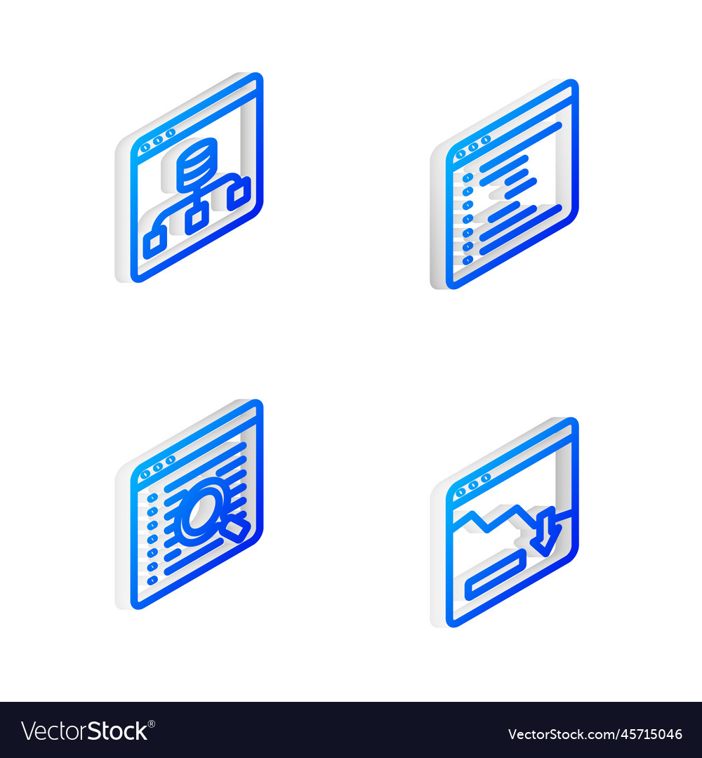 Set isometric line browser window server data Vector Image Set isometric line browser window server data Vector Image