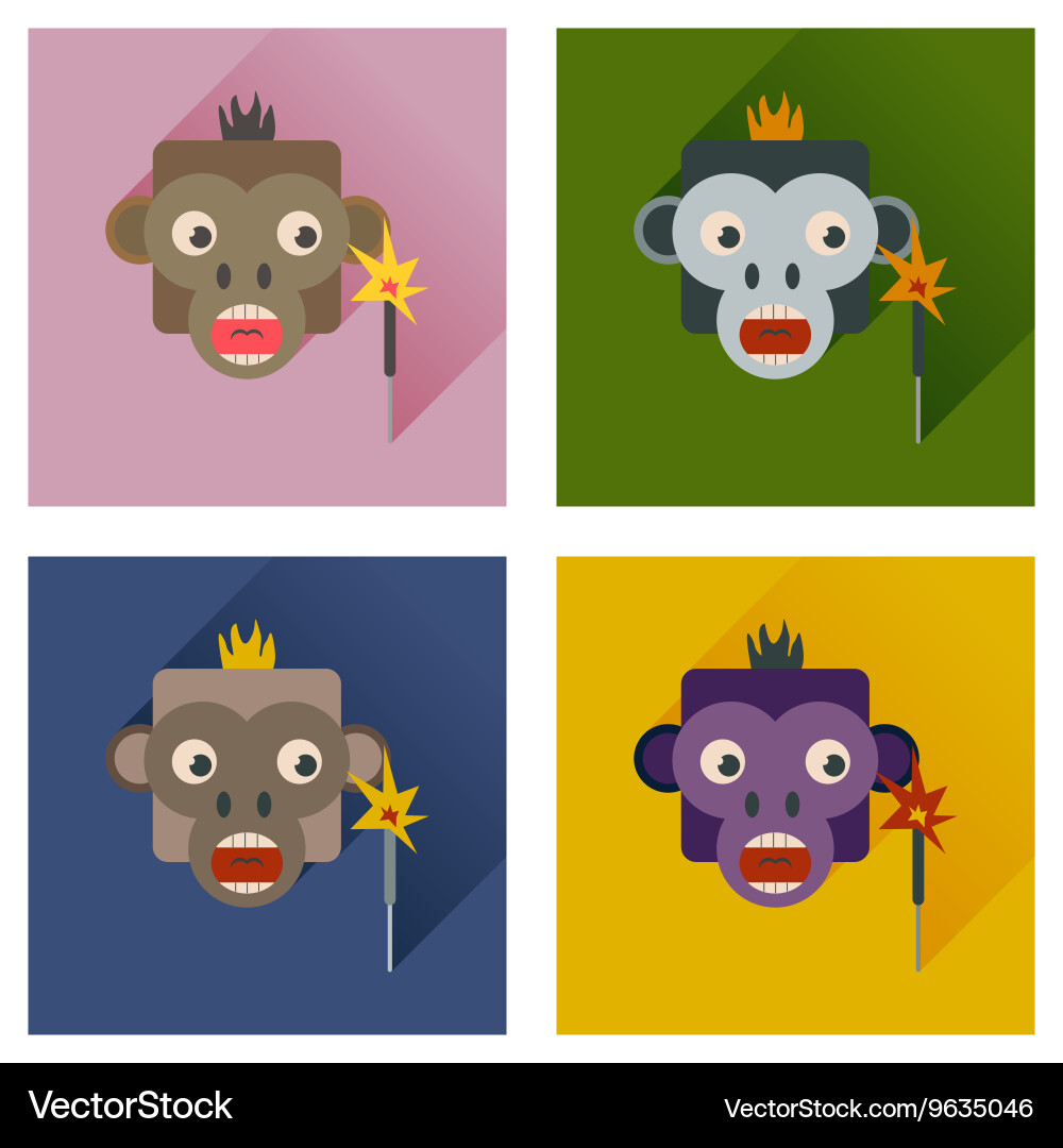 Set of flat icons with long shadow Monkey Vector Image