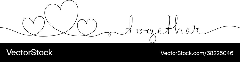 Together - handwritten text and hearts Royalty Free Vector