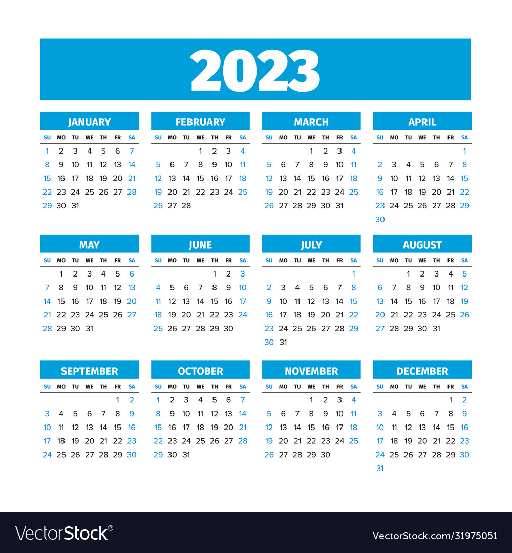 2023 Calendar With Weeks Start On Sunday Vector Image