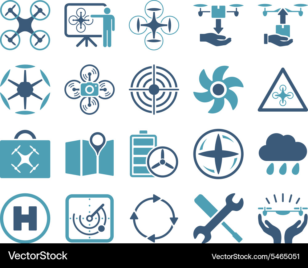 Air drone and quadcopter tool icons Royalty Free Vector