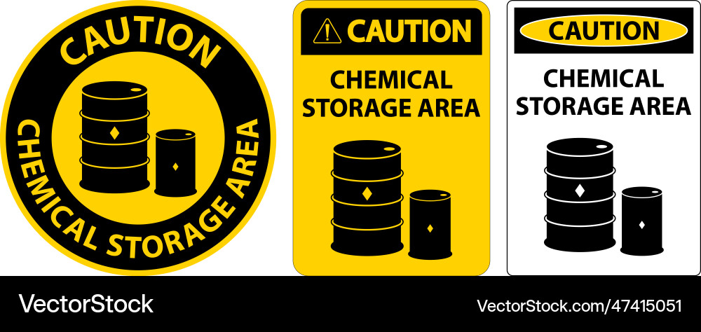 Caution chemical storage area sign on white Vector Image