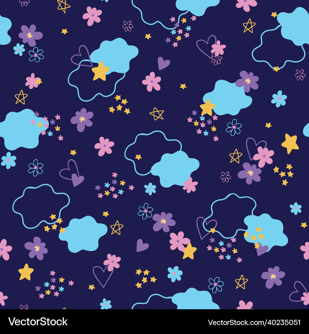 Cute pattern for girls with clouds flowers Vector Image