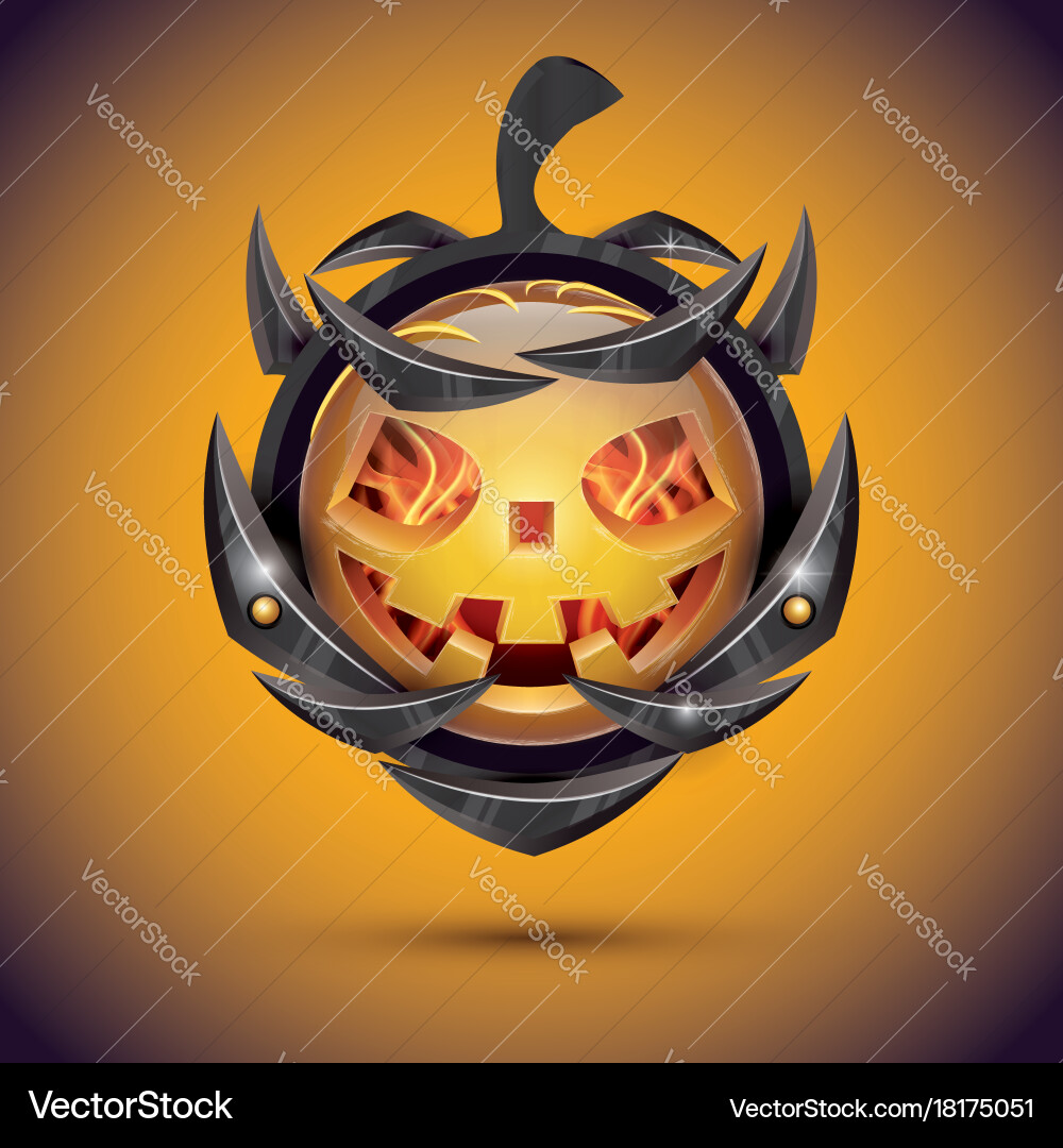Halloween pumpkin with fire flames on armor 3d Vector Image