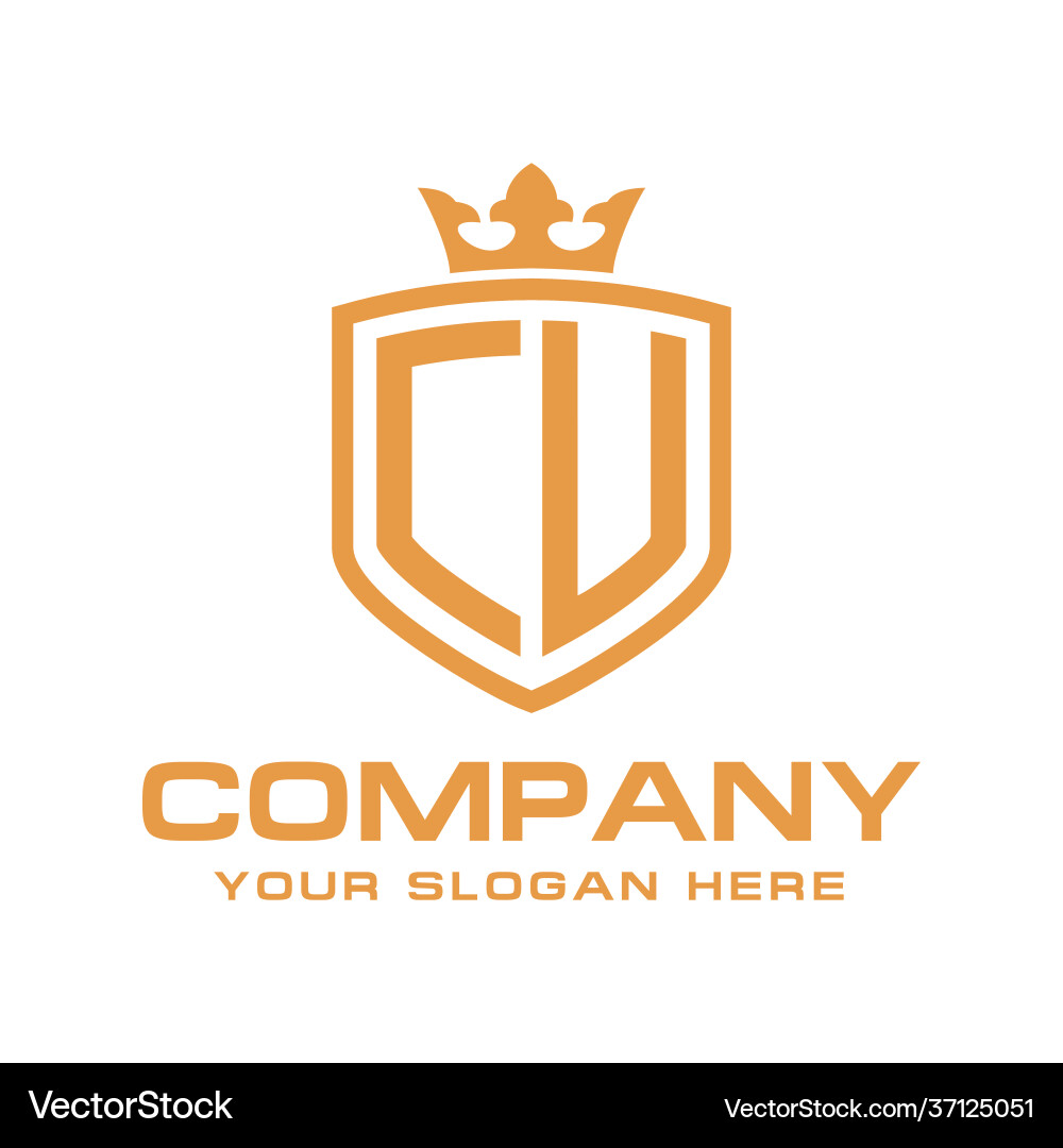 Letter cu initial with shield and crown luxury lo Vector Image