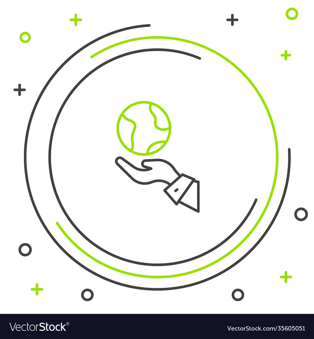 Line Human Hands Holding Earth Globe Icon Isolated