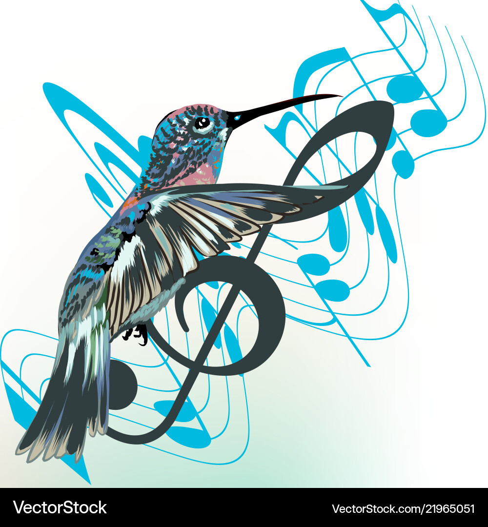 Music background with notes treble clef and bird Vector Image