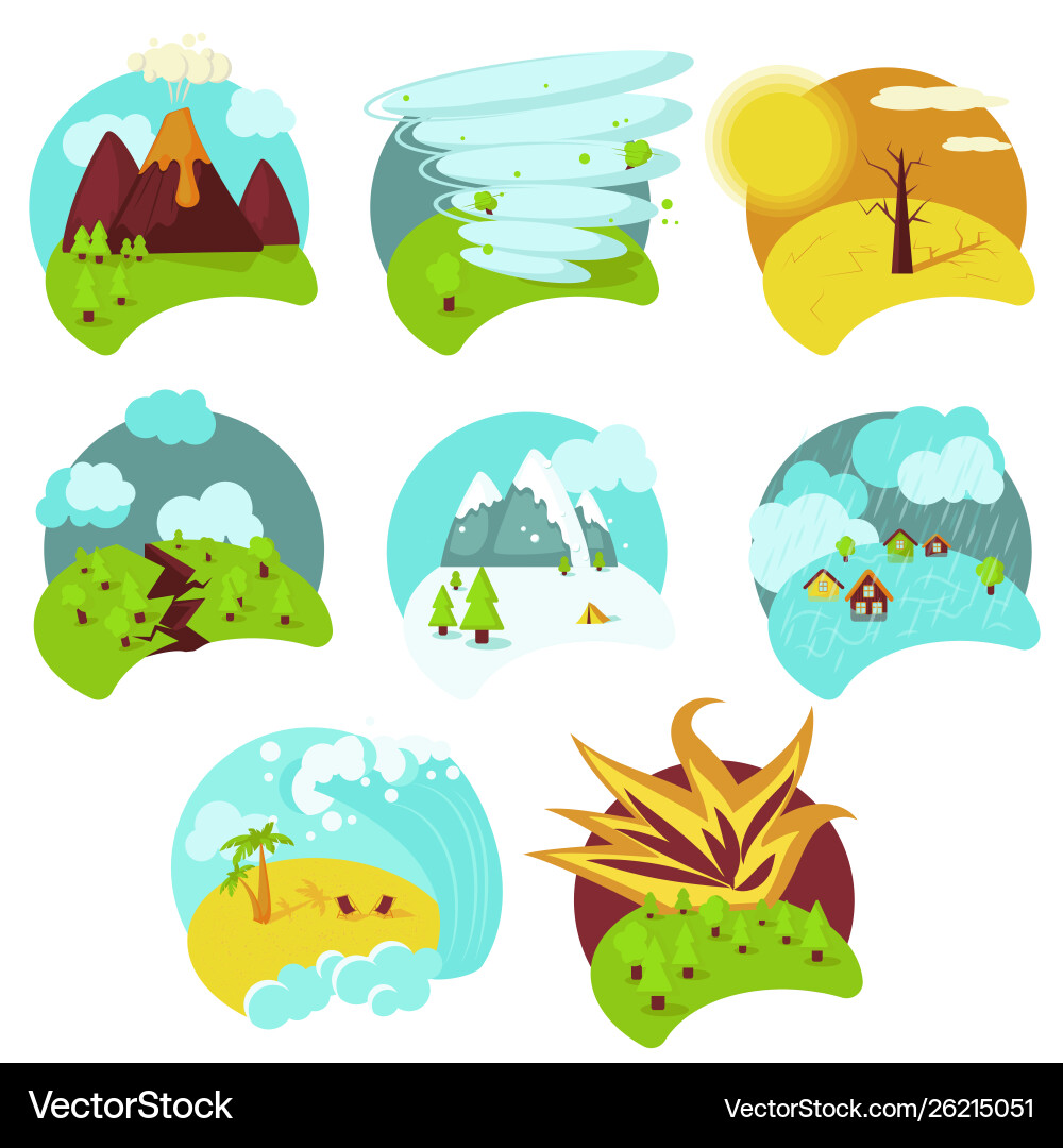 Natural catastrophe icon set flat isolated Vector Image
