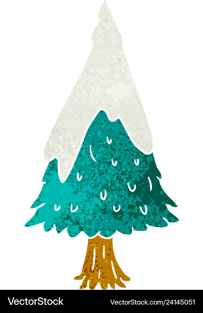 Retro cartoon doodle single snow covered tree Vector Image