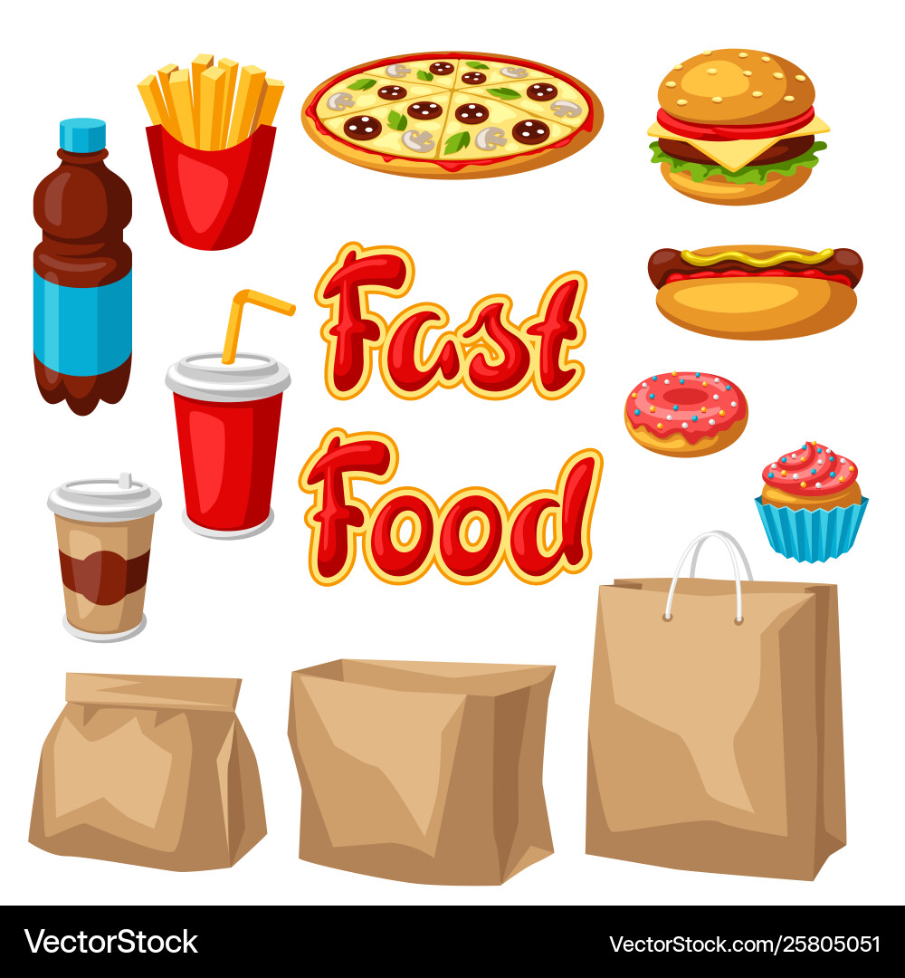 Set fast food meal Royalty Free Vector Image - VectorStock