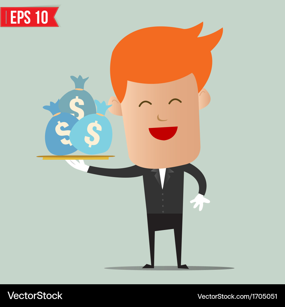 Waiter serving money - - eps10 Royalty Free Vector Image