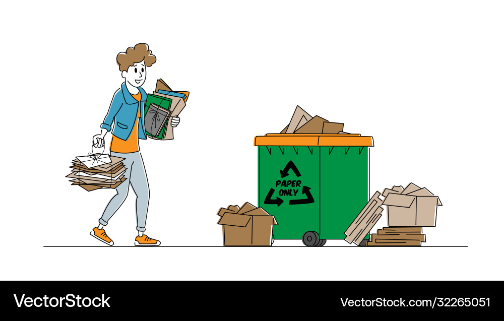 Waste reuse solution female character throw paper Vector Image