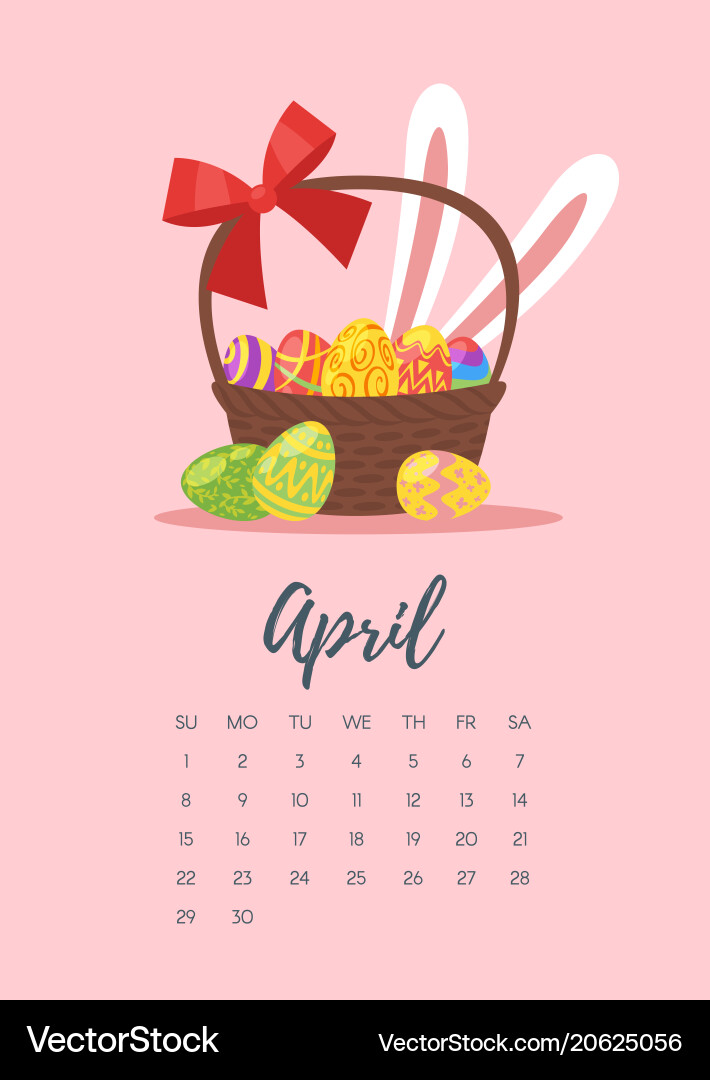 April 2018 year calendar page Royalty Free Vector Image