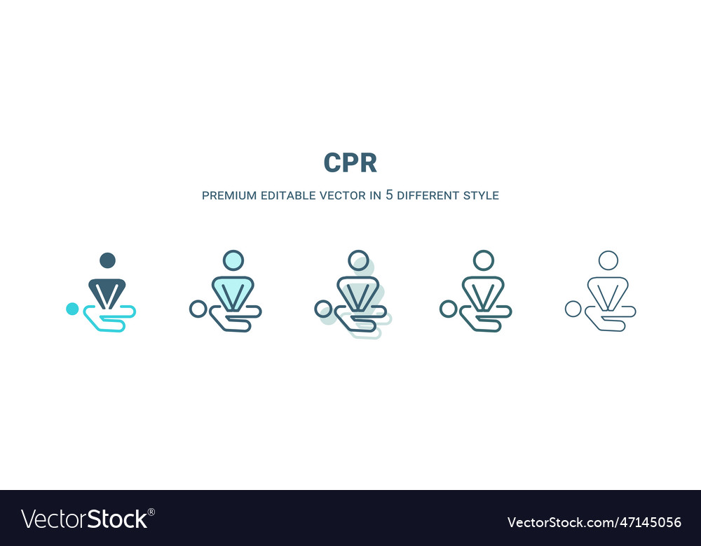 Cpr icon in 5 different style outline filled two Vector Image