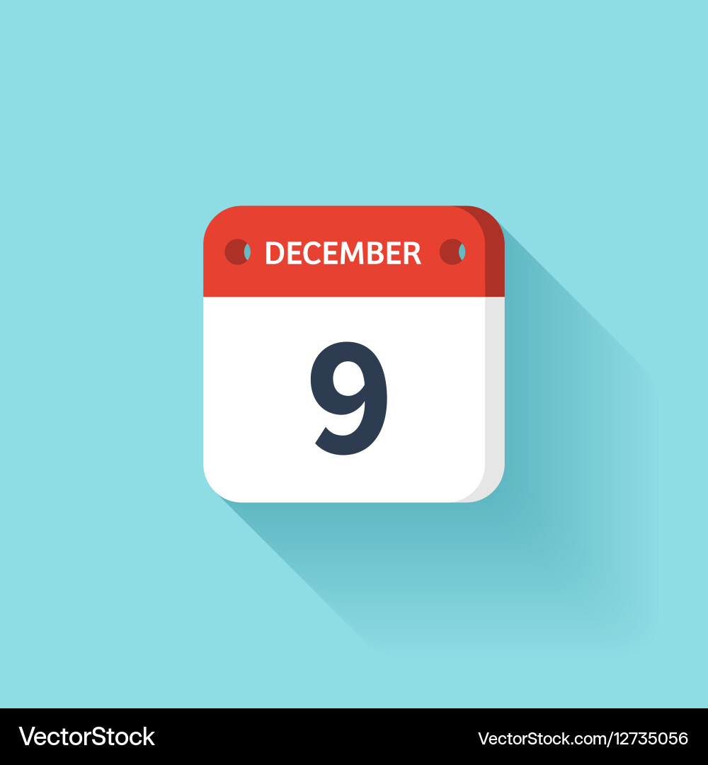 December 9 isometric calendar icon with shadow Vector Image