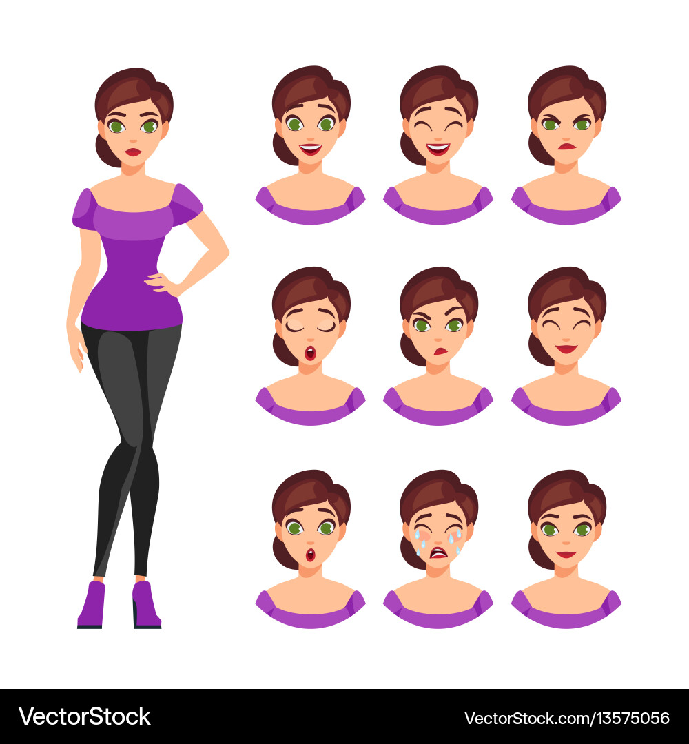 Girl emotions set Royalty Free Vector Image - VectorStock