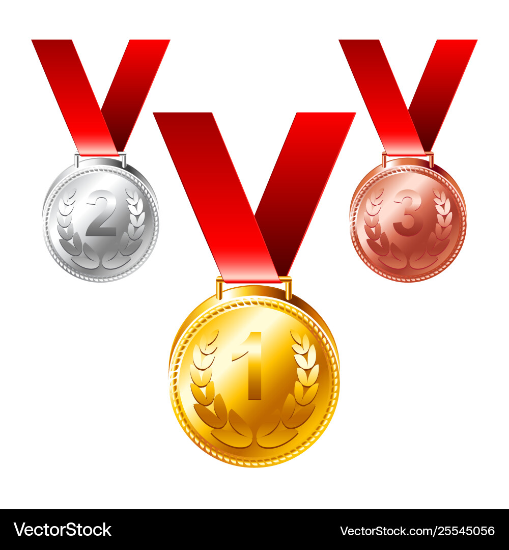 Gold silver bronze medals three awards set Vector Image