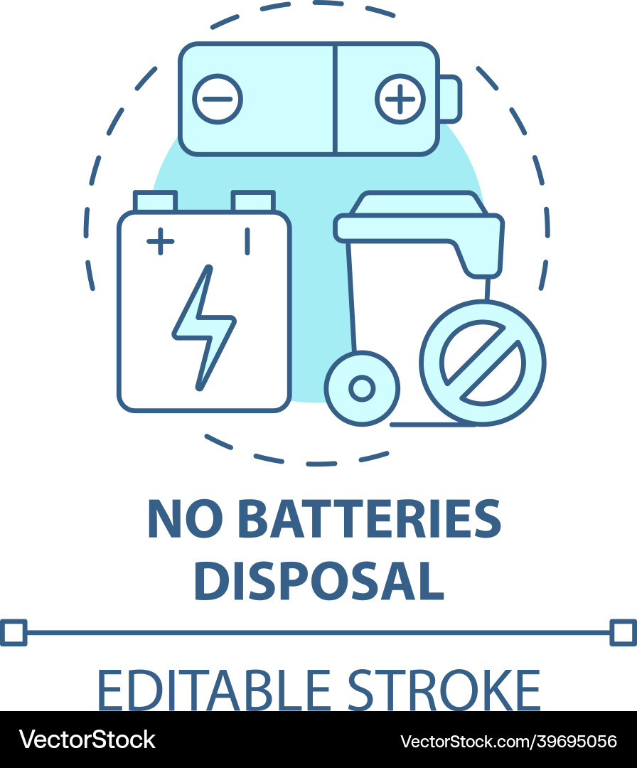 No batteries disposal blue concept icon Royalty Free Vector