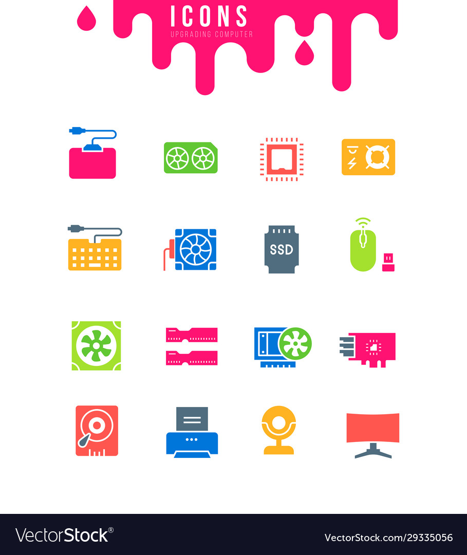 Set simple icons upgrading computer Royalty Free Vector