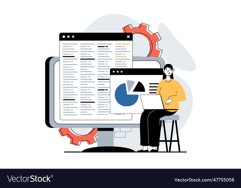 Software development concept with people scene Vector Image