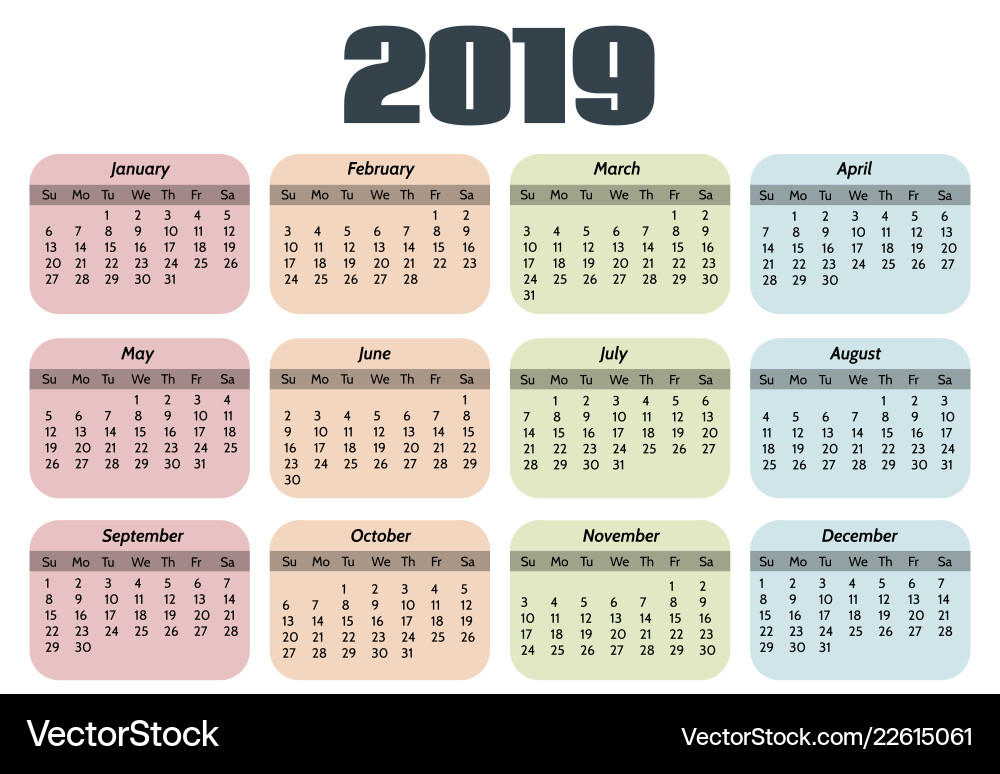 2019 calendar isolated on a white background Vector Image