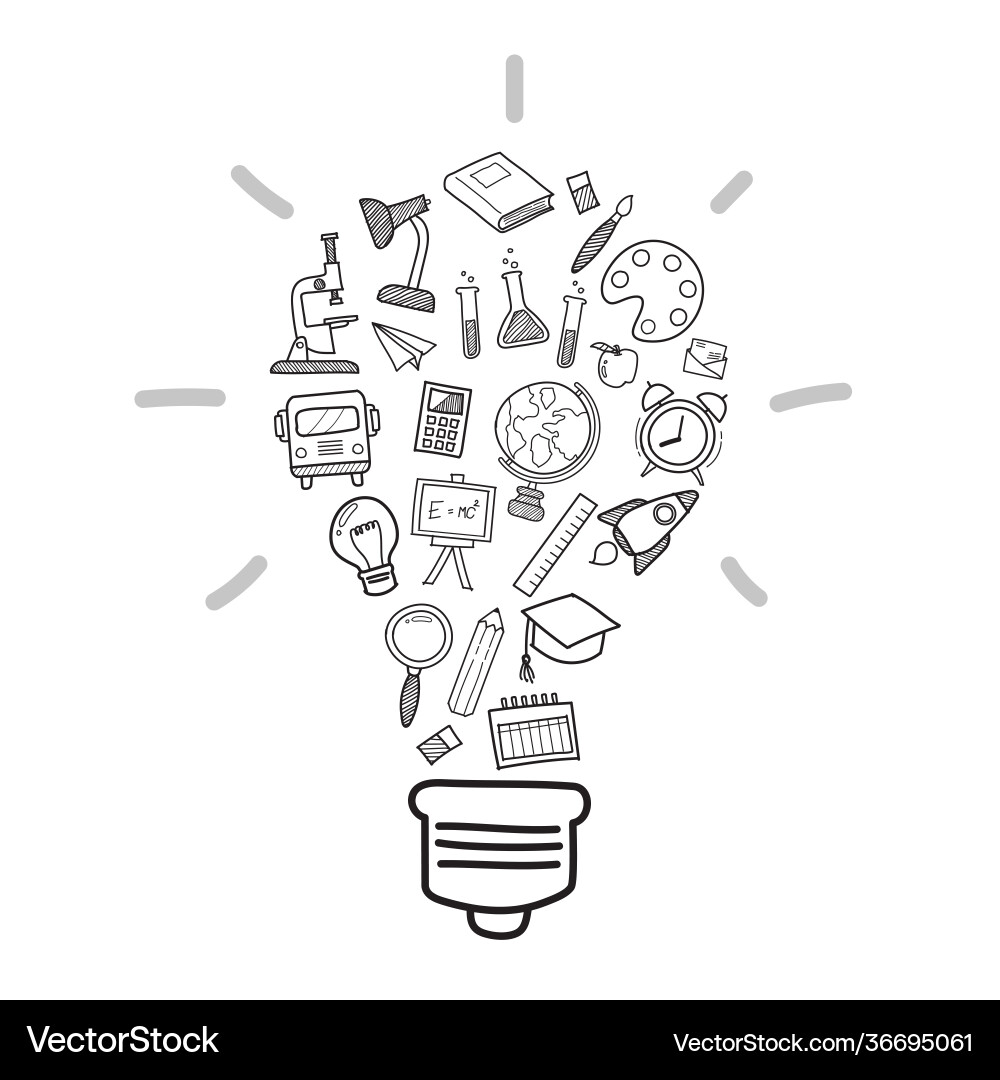 Education icons in light bulb shape doodle style Vector Image