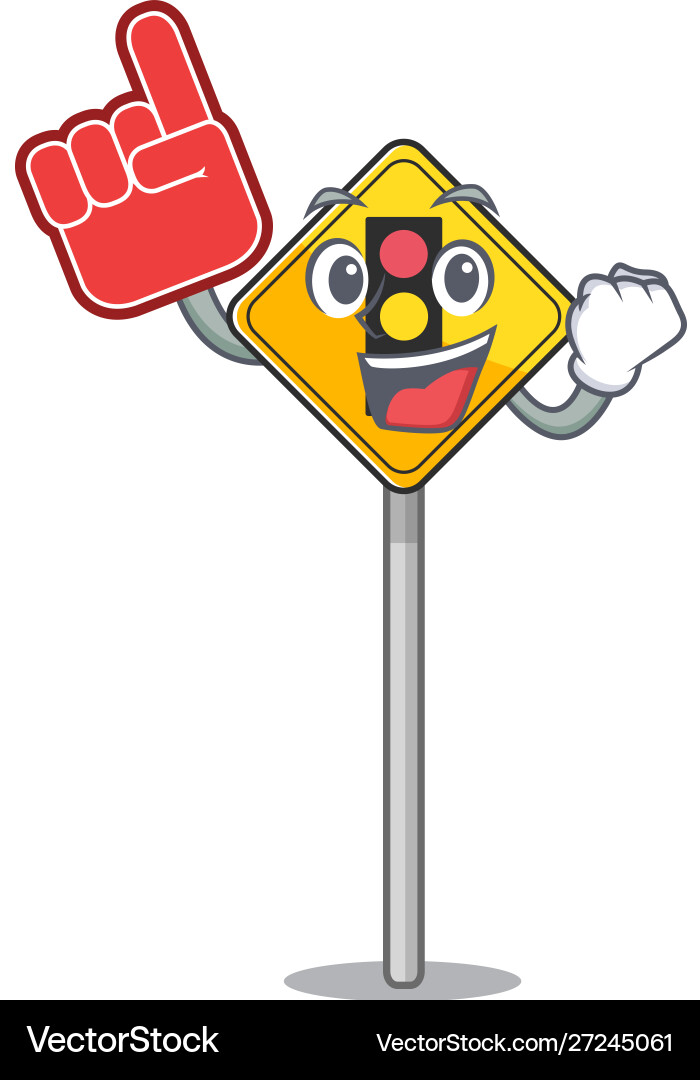 Foam finger traffic light ahead on roadside Vector Image