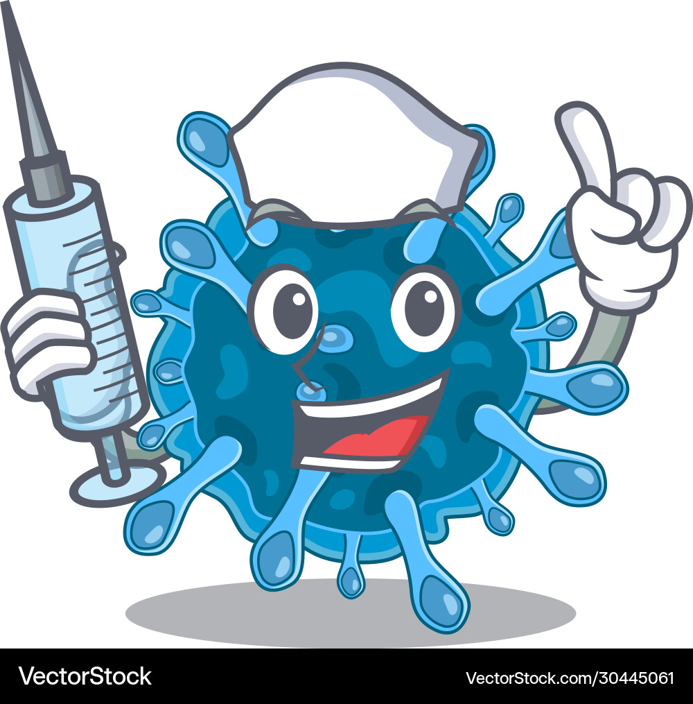 Friendly nurse microscopic corona virus mascot Vector Image