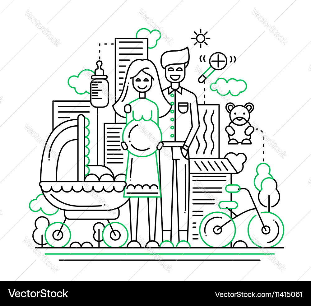 Happy family - line design Royalty Free Vector Image