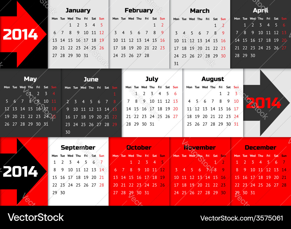 Infographic calendar 2014 with arrows Royalty Free Vector