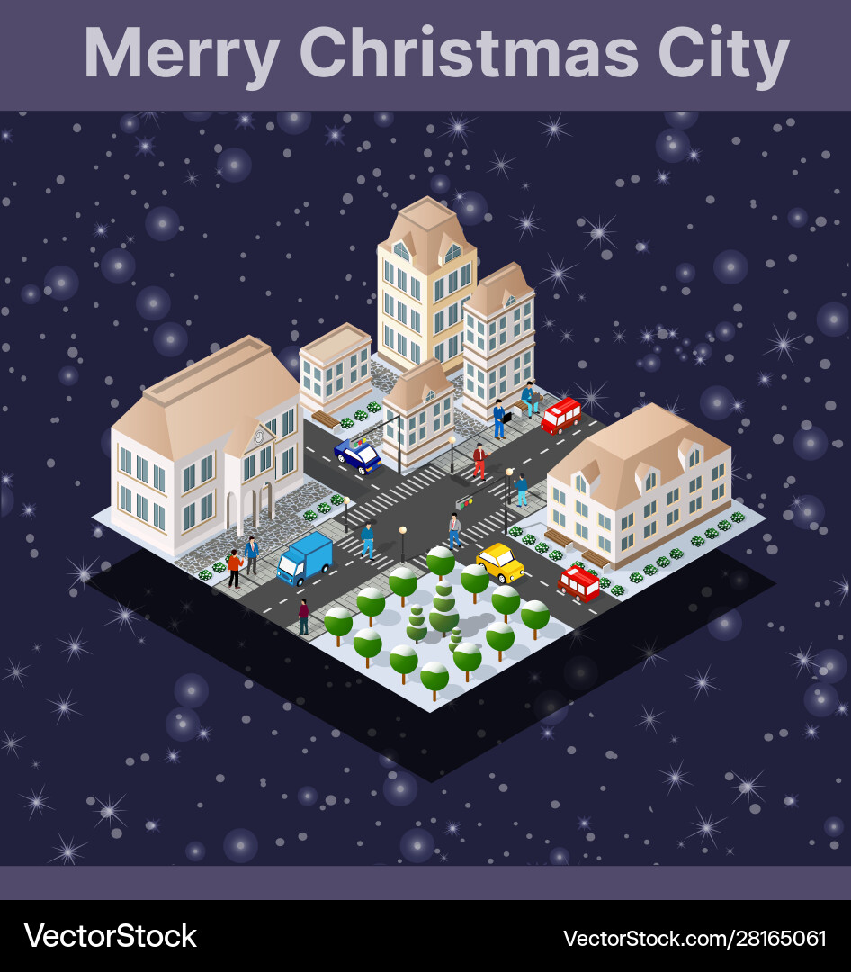 Landscape snow covered isometric city Royalty Free Vector