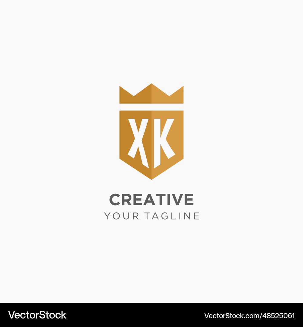Monogram xk logo with geometric shield and crown Vector Image