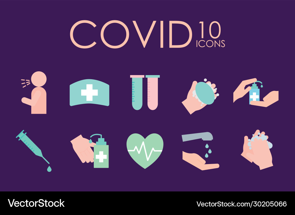 10 covid19 19 flat style icon set design Vector Image