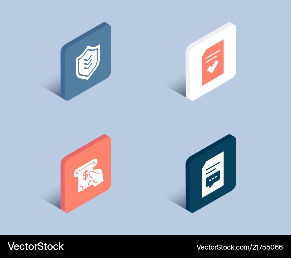 Atm service shield and checked file icons Vector Image