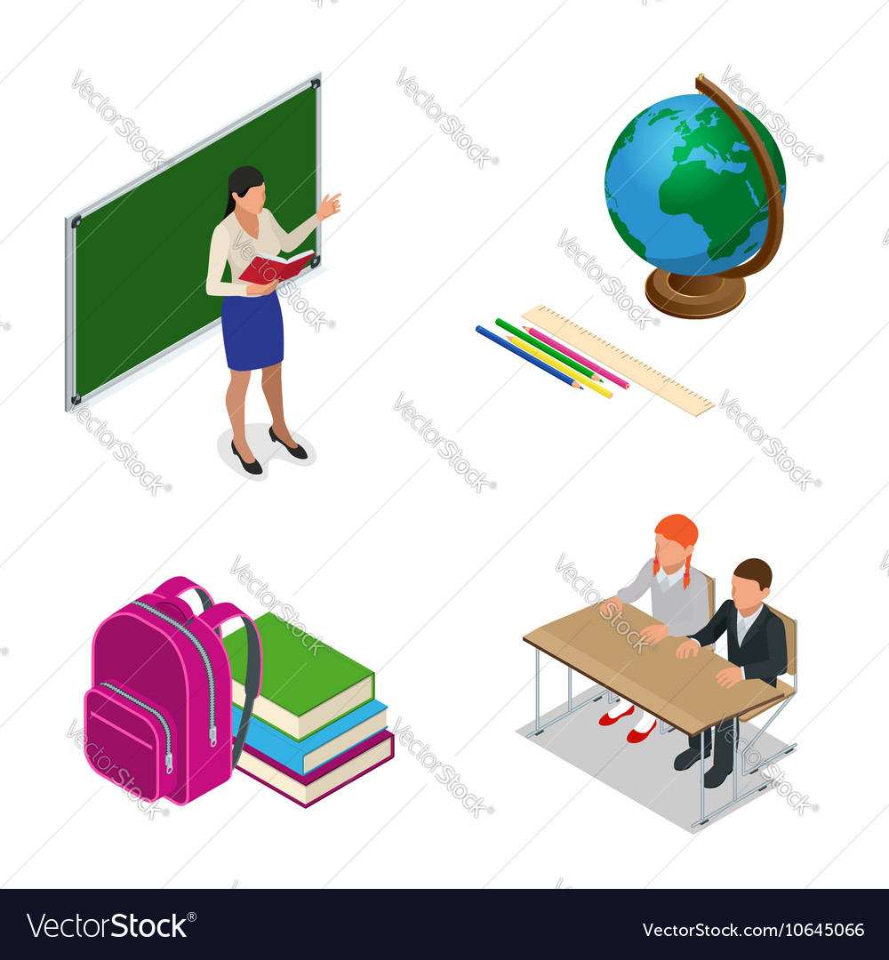 Isometric school lesson little students Royalty Free Vector