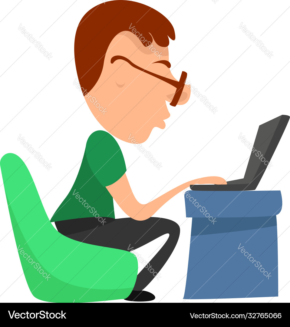Man writing on laptop white background Royalty Free Vector