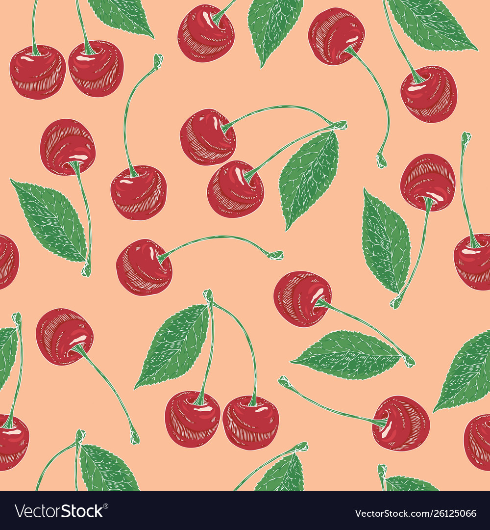 Seamless pattern with cherry Royalty Free Vector Image