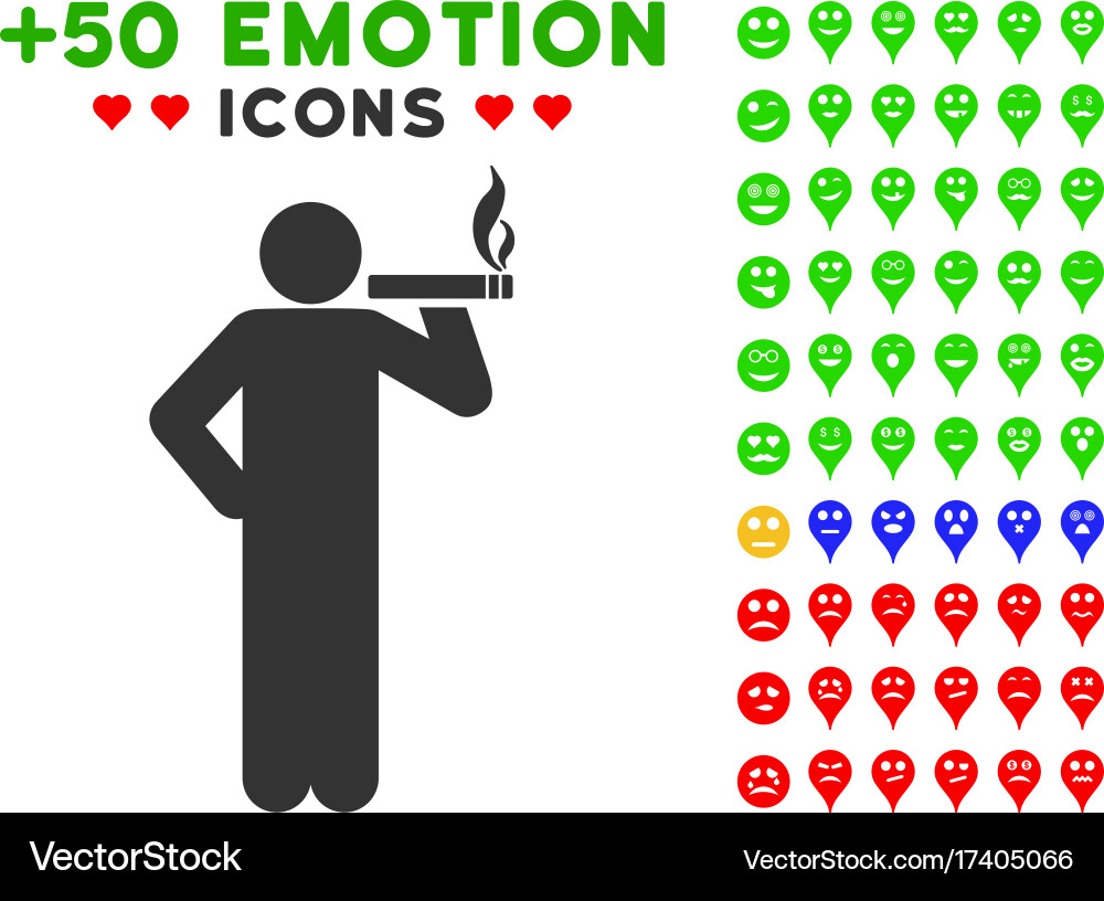 Smoking man icon with bonus smiley set Royalty Free Vector