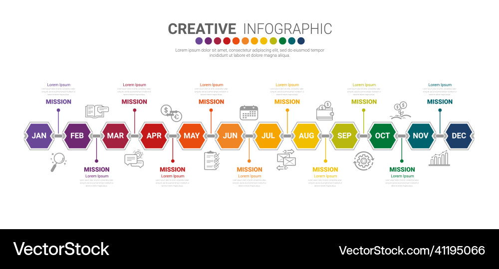 Timeline business for 12 months Royalty Free Vector Image