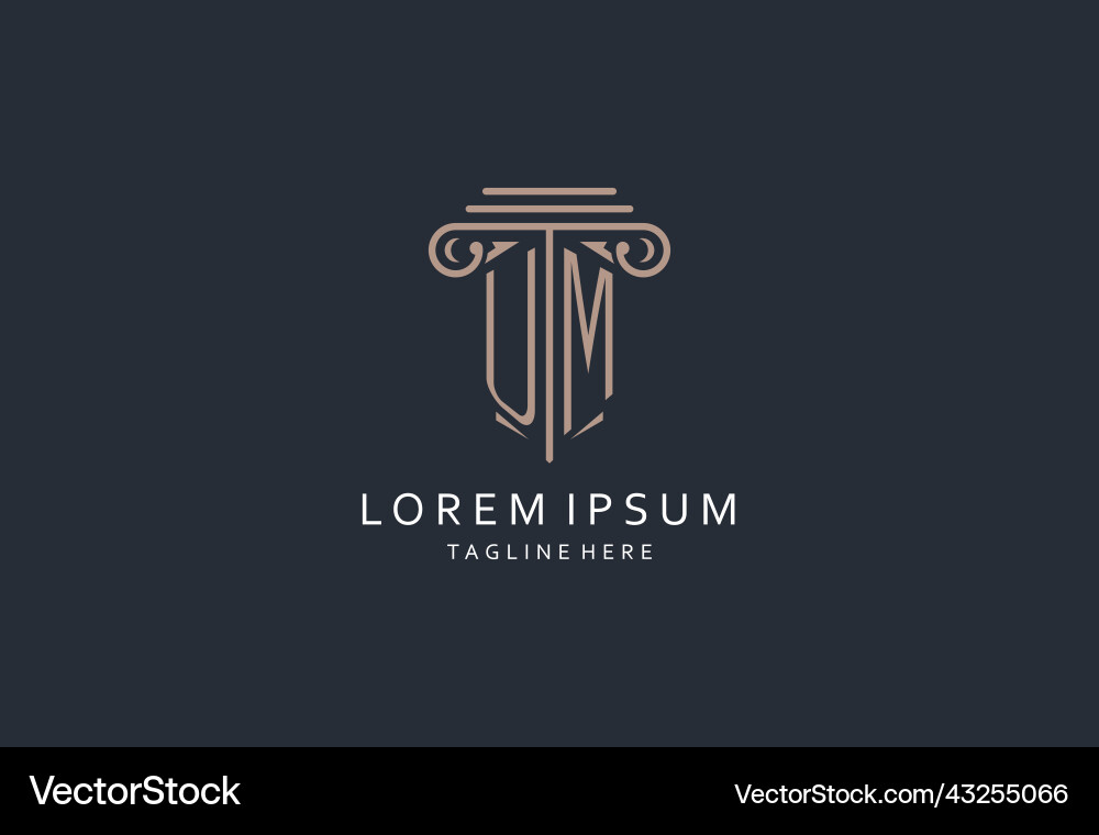 Um monogram logo with pillar shape icon luxury Vector Image