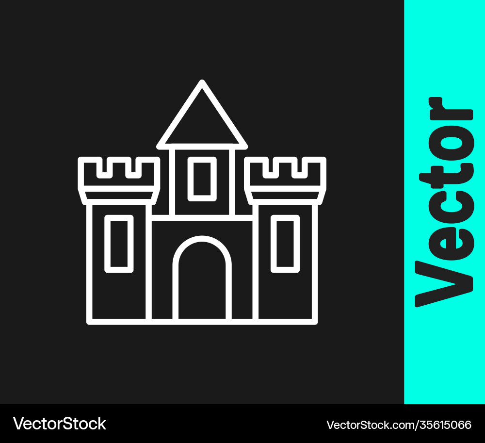 White line castle icon isolated on black Vector Image