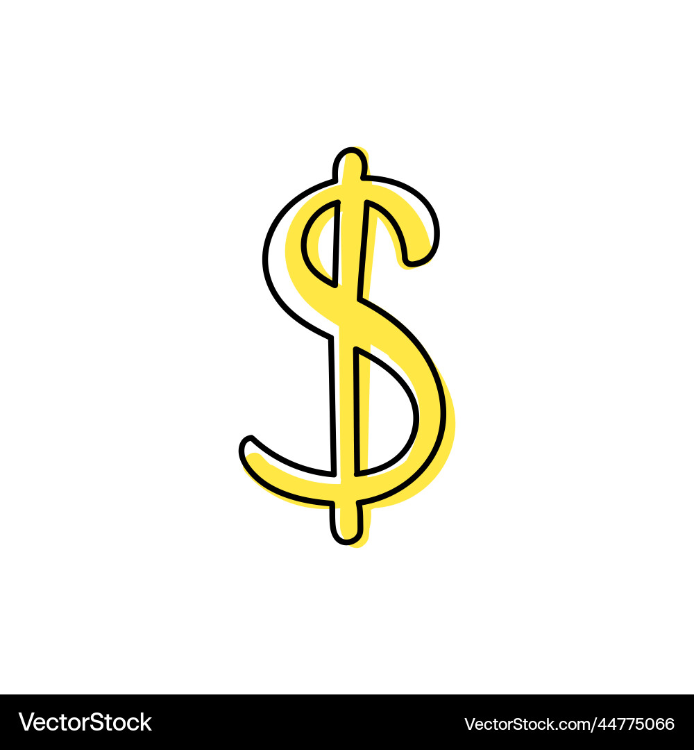 Yellow dollar symbol hand drawn icon Royalty Free Vector