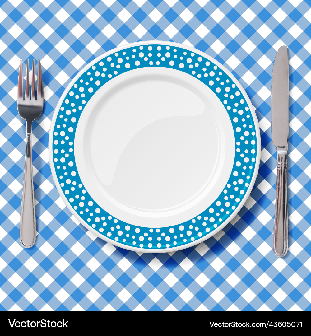 Blue dish with pattern of chaotic white polka dot Vector Image