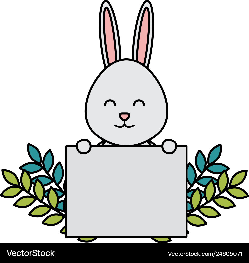 Cute rabbit with label and floral decoration Vector Image
