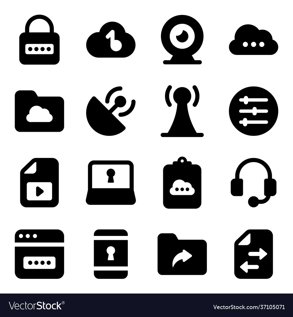 Data and security solid icons pack Royalty Free Vector Image