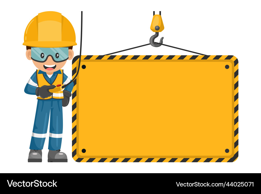 Industrial worker handling overhead crane holding Vector Image
